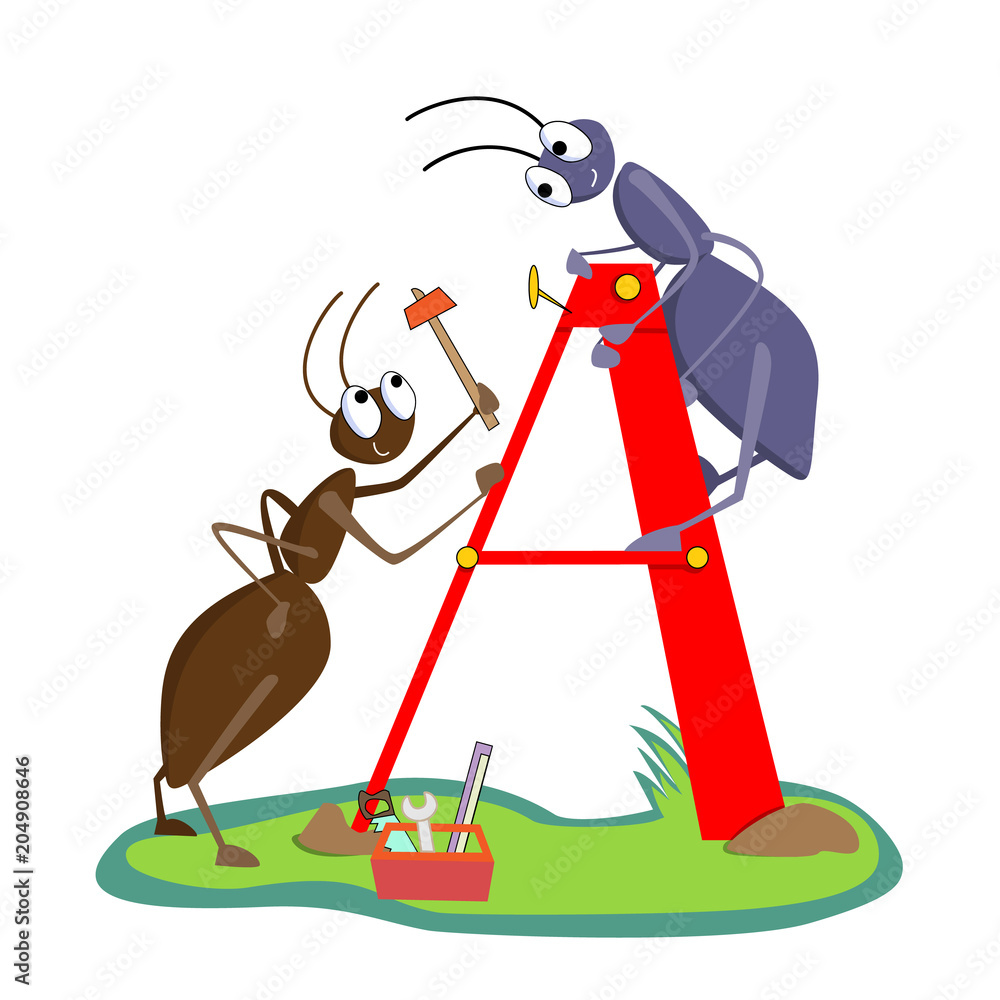 Colorful vector letter of alphabet with cute ants for poster in class ...