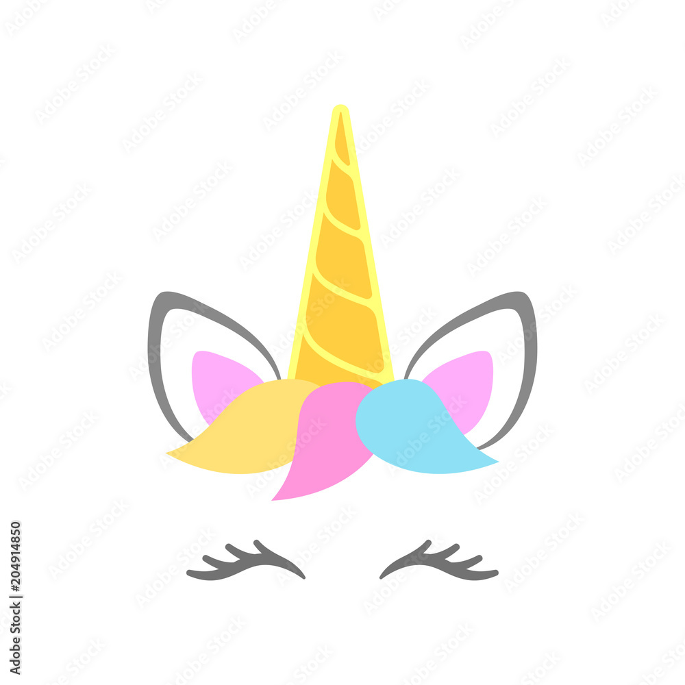 Cute Unicorn Face Unicorn Head With Horn Ears Eyes And Hairstyle Vector Stock Vector Adobe