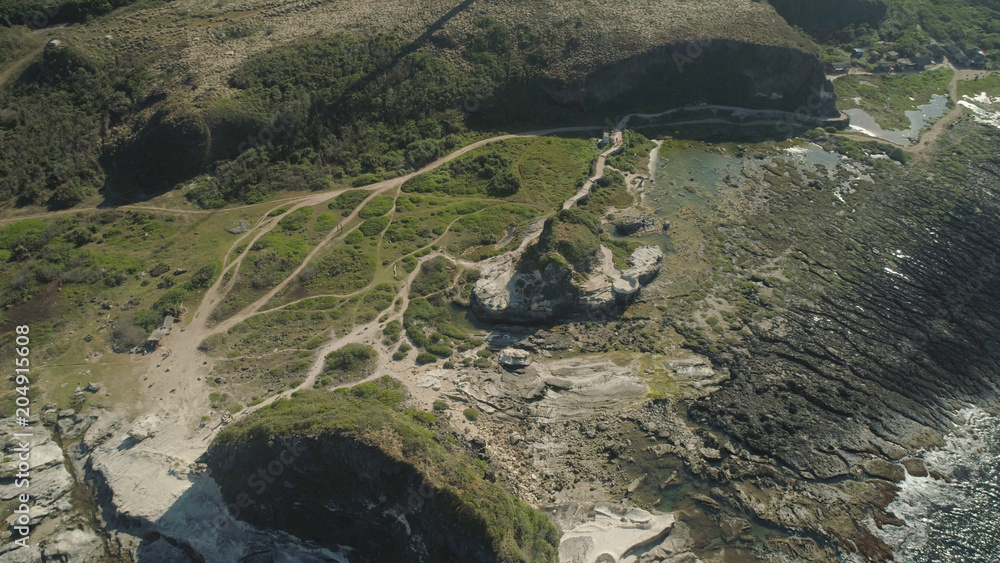 Natural rock formation of limestone stone on the coast. Aerial view of ...