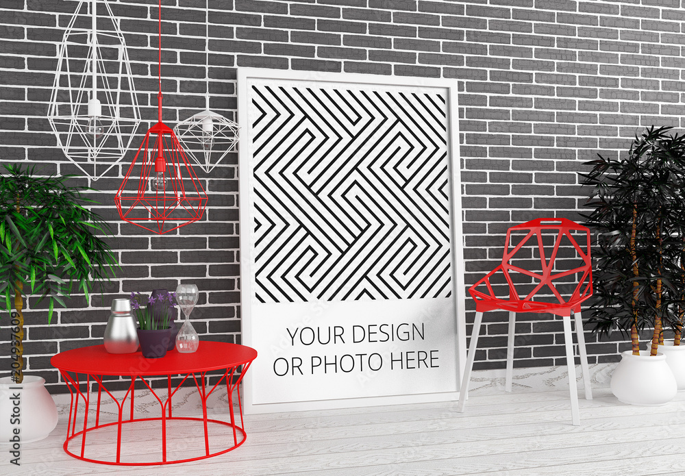 Vertical Poster in Modern Interior Mockup Stock Template | Adobe Stock