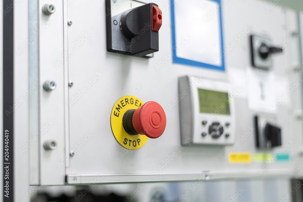 Emergency stop button on machine Stock Photo | Adobe Stock