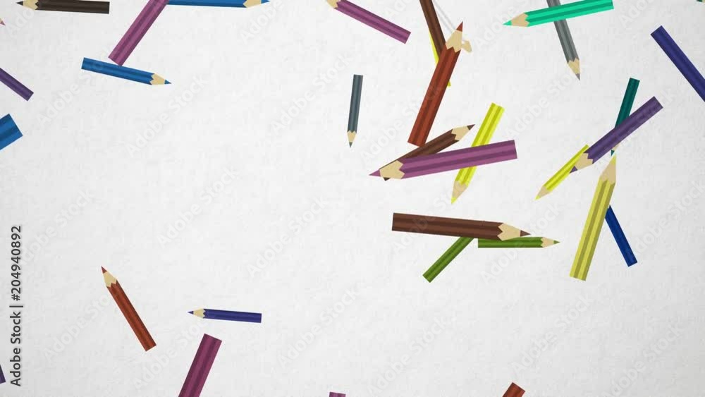 Vidéo Stock Seamless Loop Falling Colored Pencils On Soft Paper Texture ...