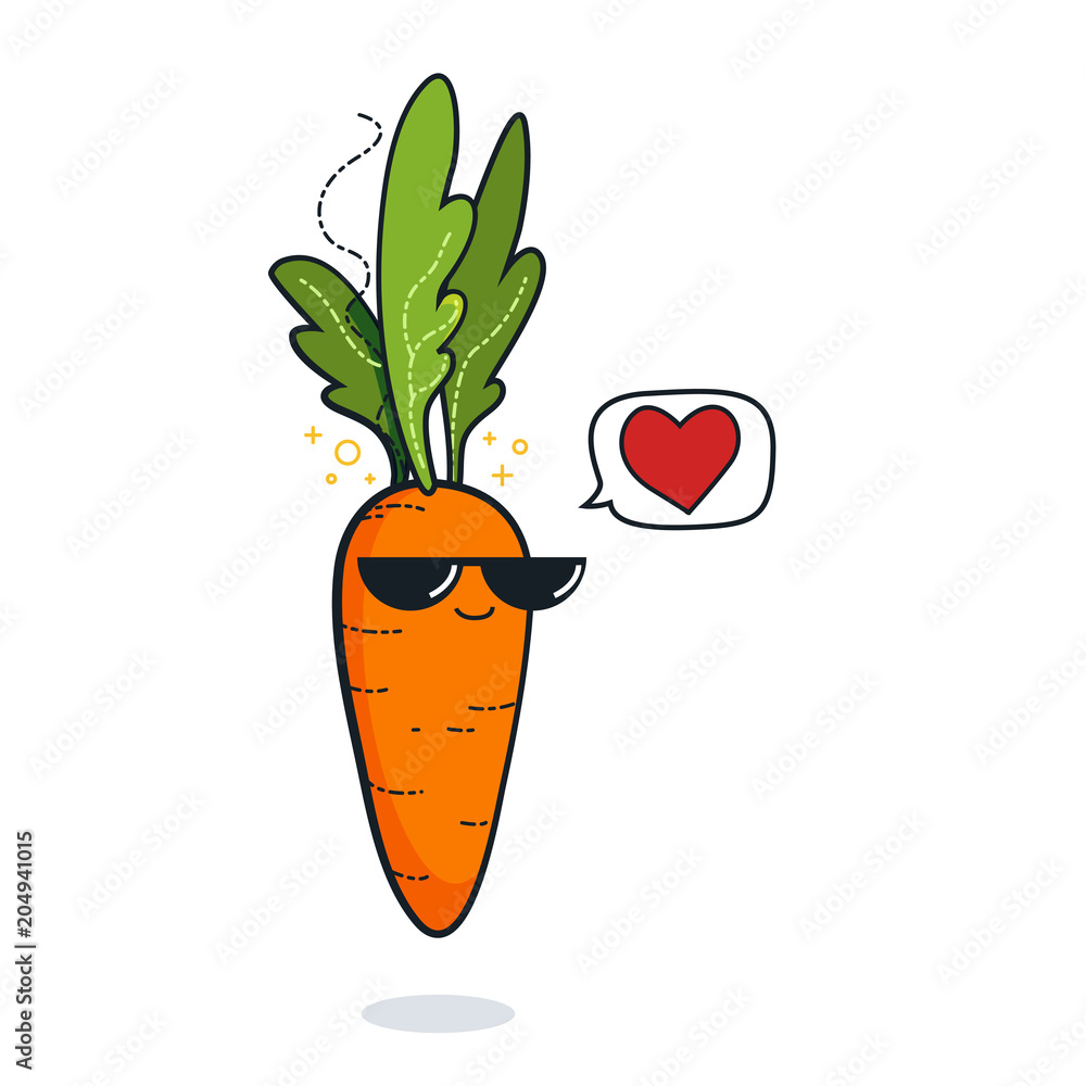 Illustration cartoon funny carrot icon with black sunglasses isolated ...
