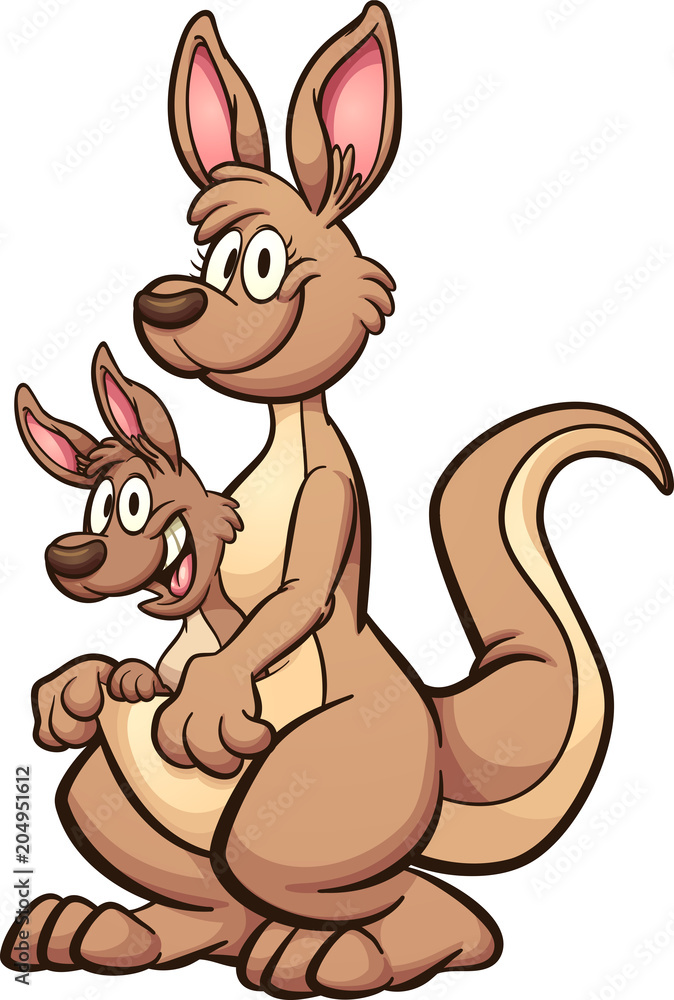 Cartoon mother kangaroo with baby on her pouch. Vector clip art ...