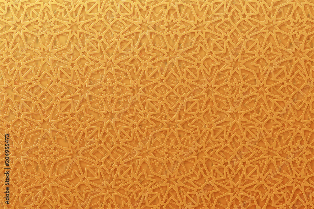 Arabic pattern background. Islamic gold ornament vector. Geometric 3d ...