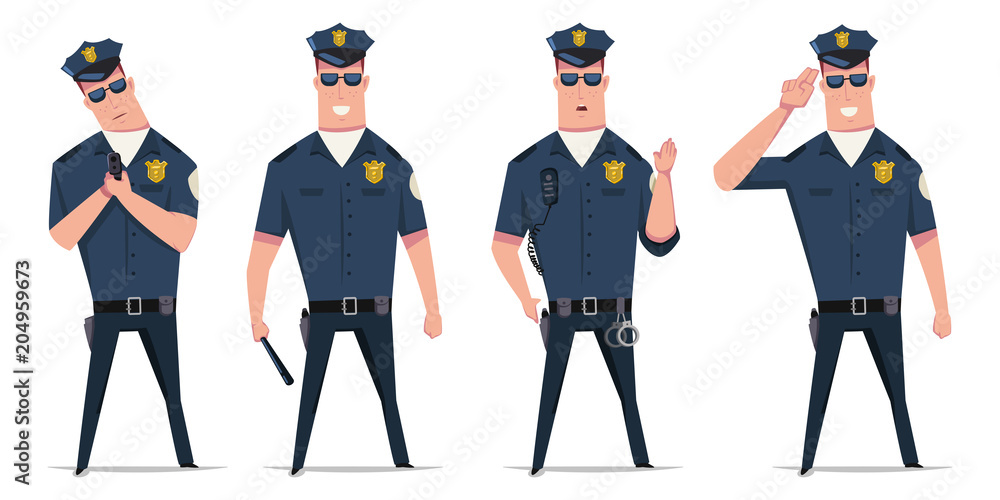 Police officer vector set. Funny cartoon character of a policeman in ...