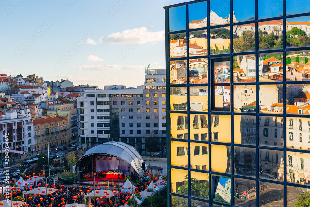 a scene on the square and around the building with beautiful facades ...