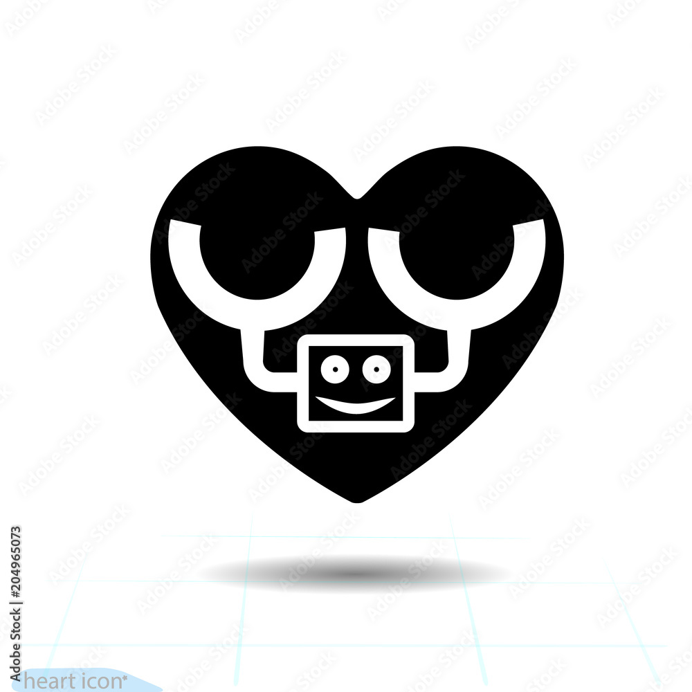 Heart vector black icon, Love symbol. The Robot in heart. Valentines ...