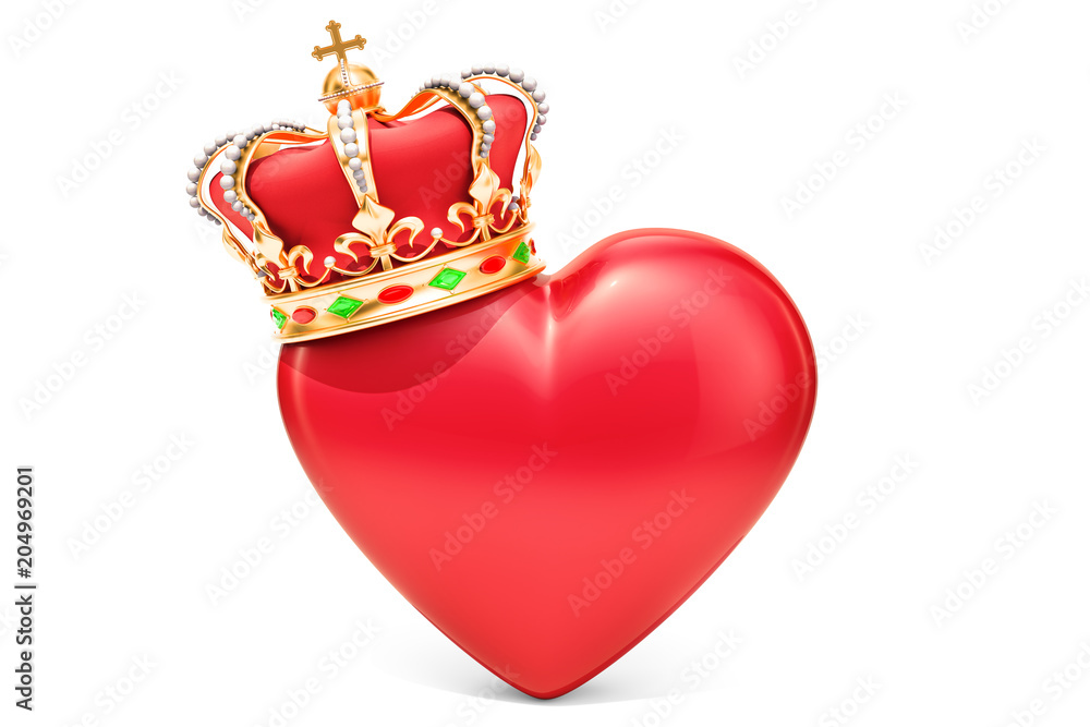 Heart with golden crown, 3D rendering Stock-Illustration | Adobe Stock