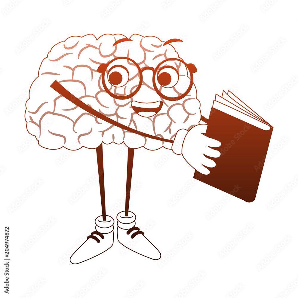 Funny brain cartoon reading a book vector illustration graphic design ...