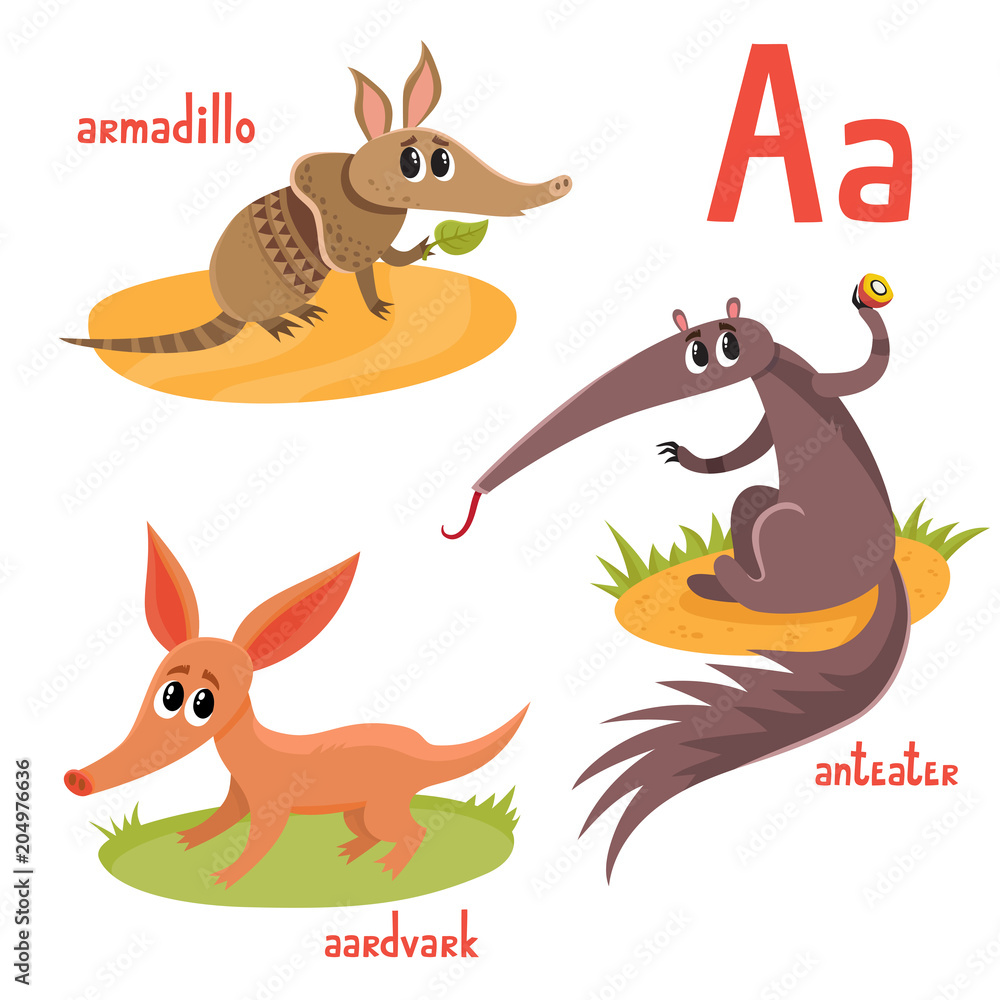 Vector cartoon illustration of exotic wild animals isolated on white ...