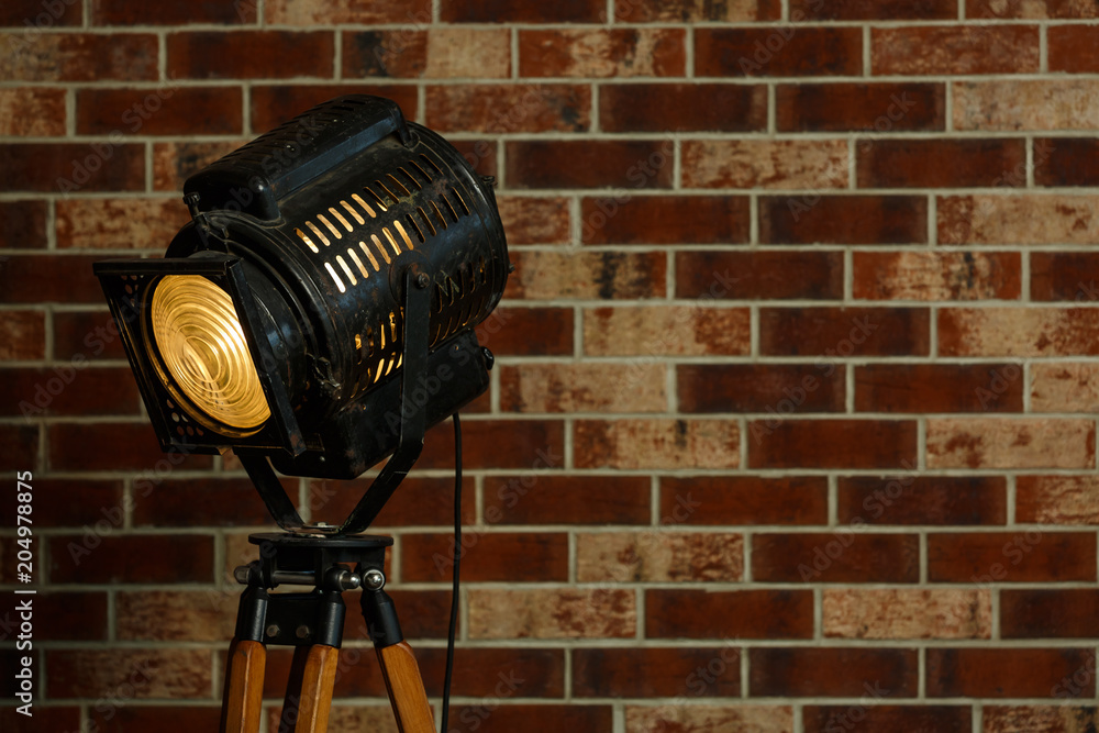Old vintage projector indoor interior with brick wall loft style Stock ...