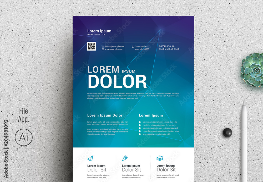 Dark-to-Light Blue Gradient Flyer Layout Stock Template | Adobe Stock