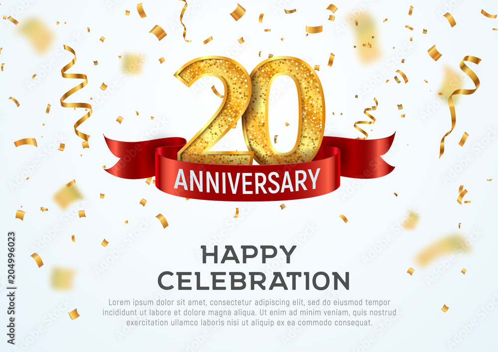 Vecteur Stock 20 years anniversary vector banner template. Twentieth ...