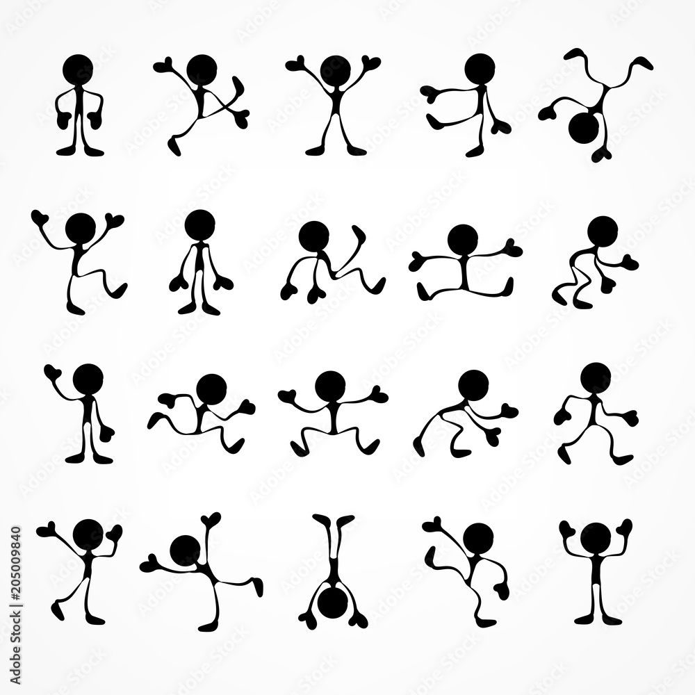 Collection of stick moving figures with different poses, human Stock ...