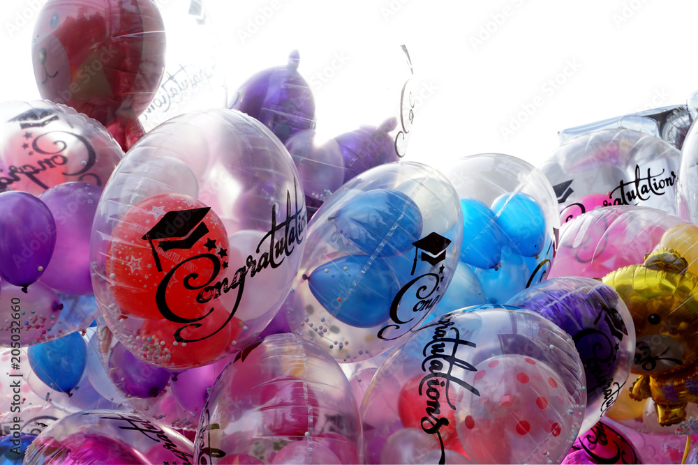Various size, color ane type of balloons for congratulations graduation ...