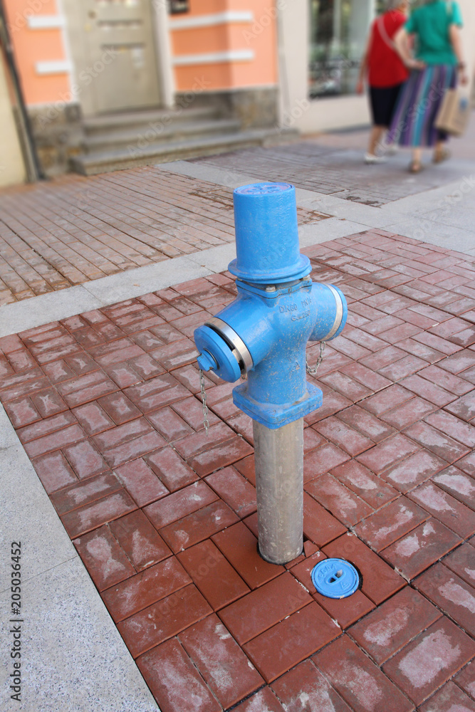 Fire hydrant. New blue fire hydrant in the street. Fire hydrant for ...