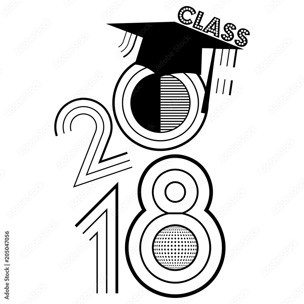 Simple retro style illustration of Class of 2018 in black on an ...