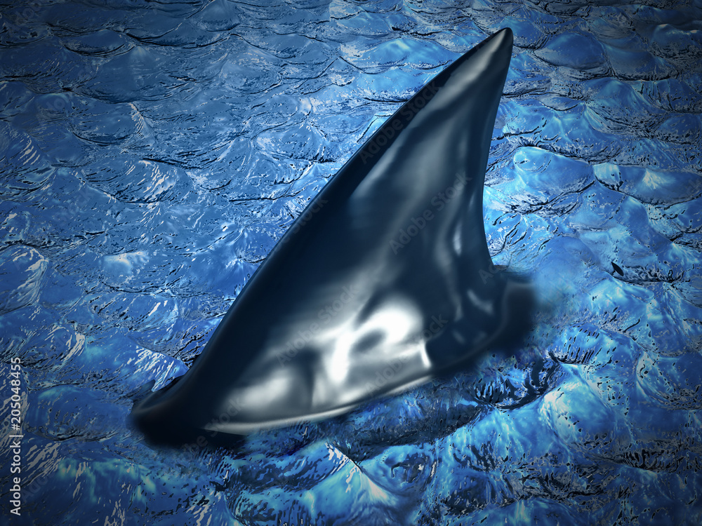Shark fin on the water. 3D illustration Stock Illustration | Adobe Stock