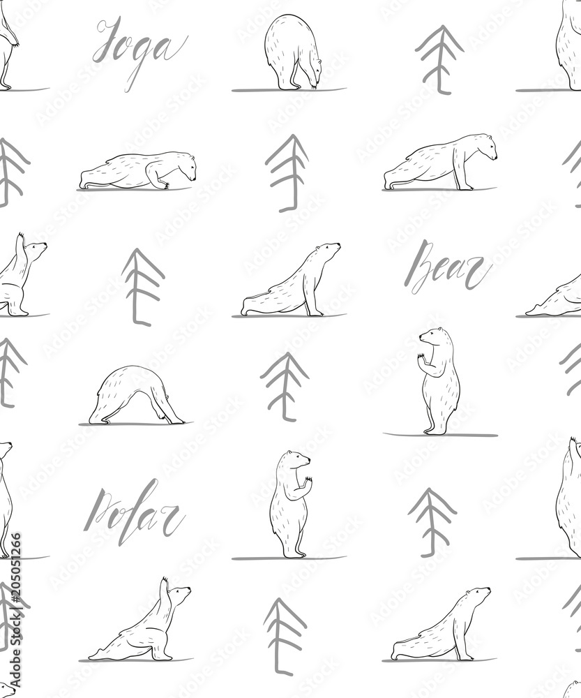 funny yoga with polar bear seamless pattern, fitness white bears, yoga ...