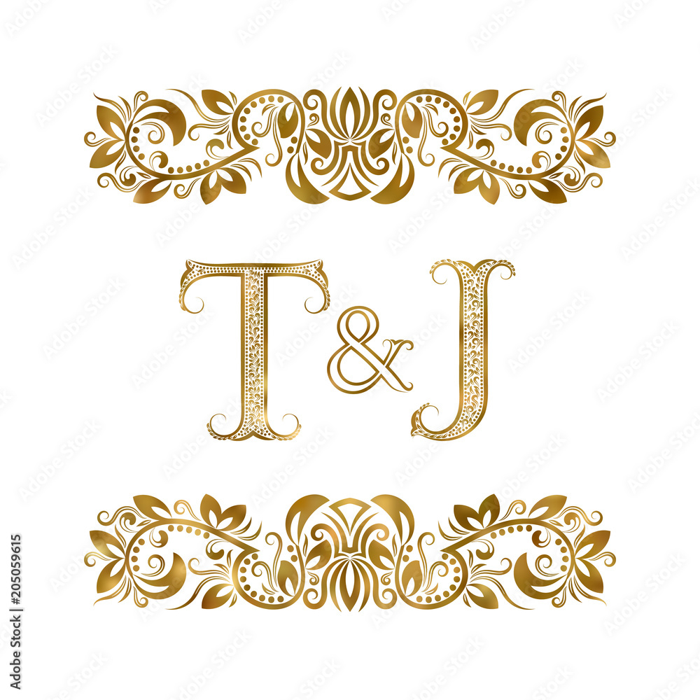 T and J vintage initials logo symbol. The letters are surrounded by ...