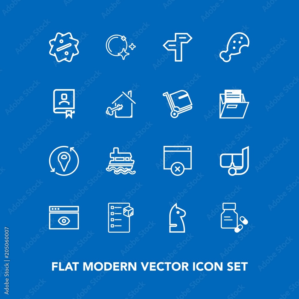 Modern, simple vector icon set on blue background with moon, cargo ...