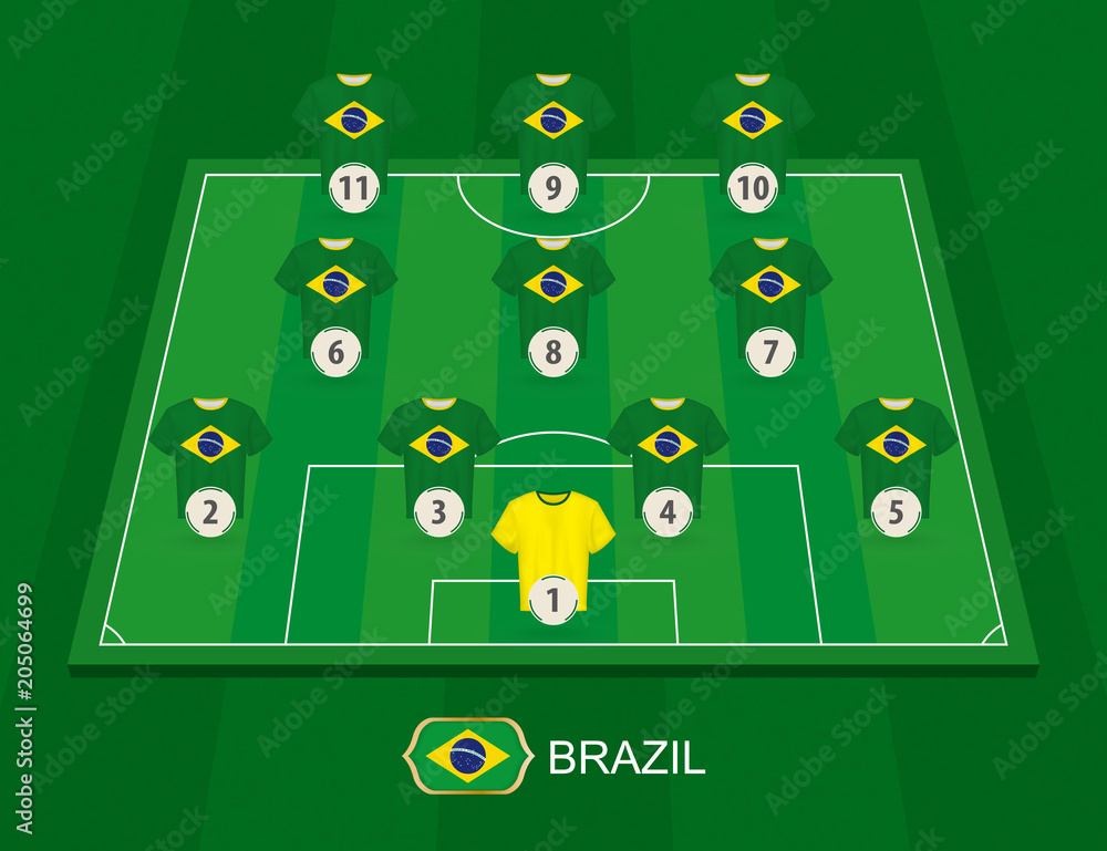 Soccer field with the Brazil national team players. Stock Vector ...