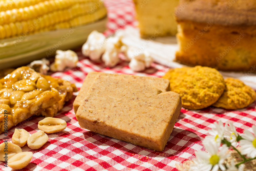 Pacoca is a candy with peanuts from Brazil. Sweet food of Festa Junina ...