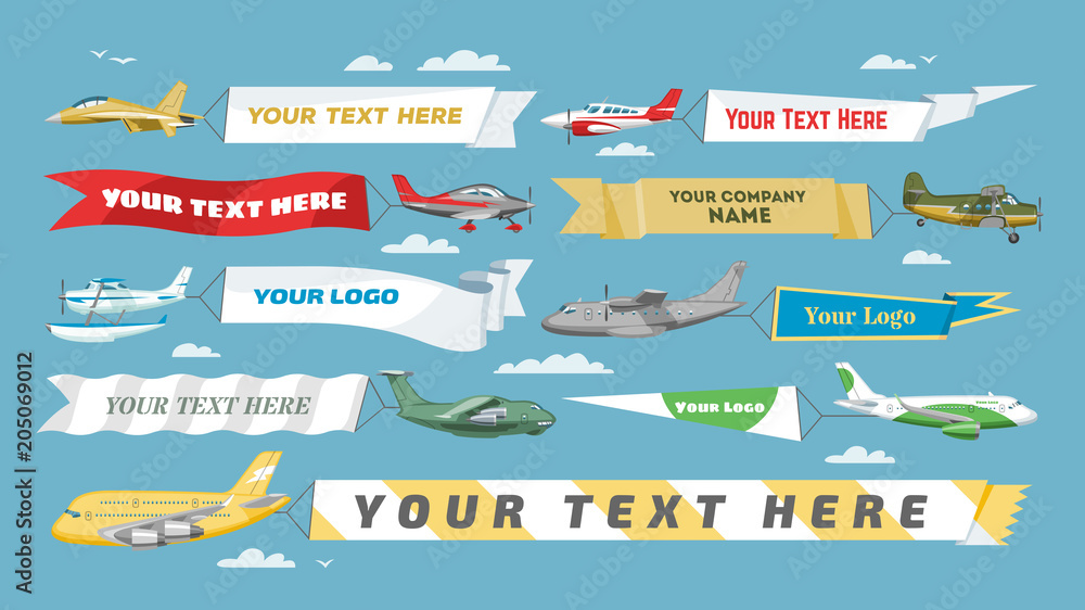 Plane banner vector airplane or aircraft with blank message ...