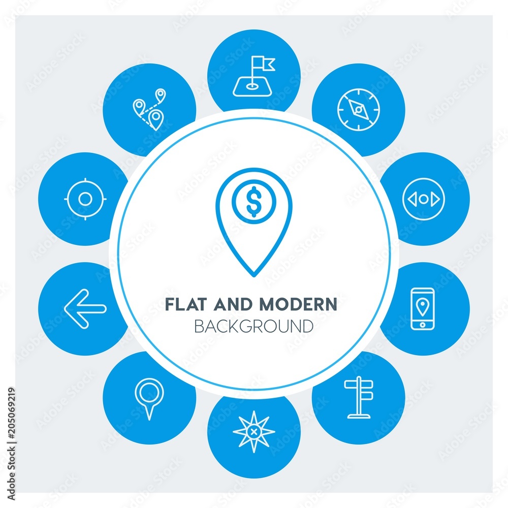 location, arrows, cursors Infographic Circle outline Icons Set ...
