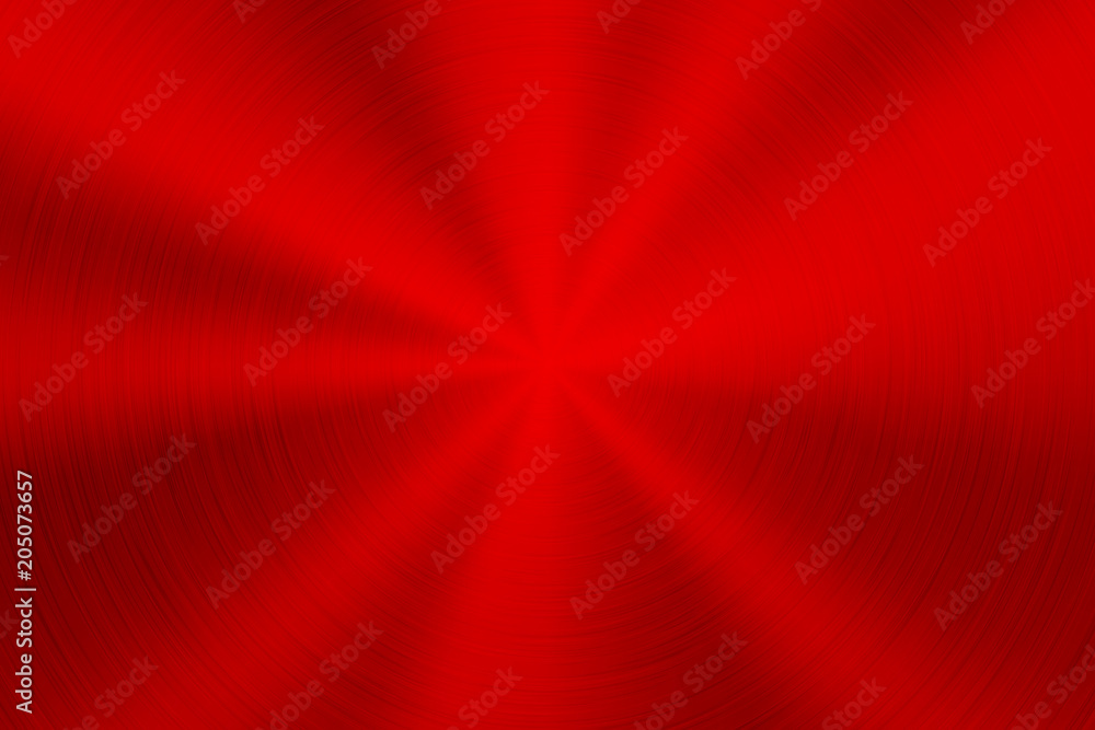 Red metal technology background with polished, brushed circular ...