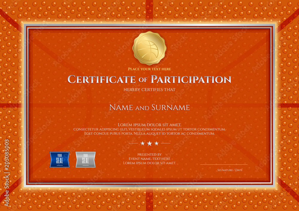 Certificate template in basketball sport theme with ball background and ...