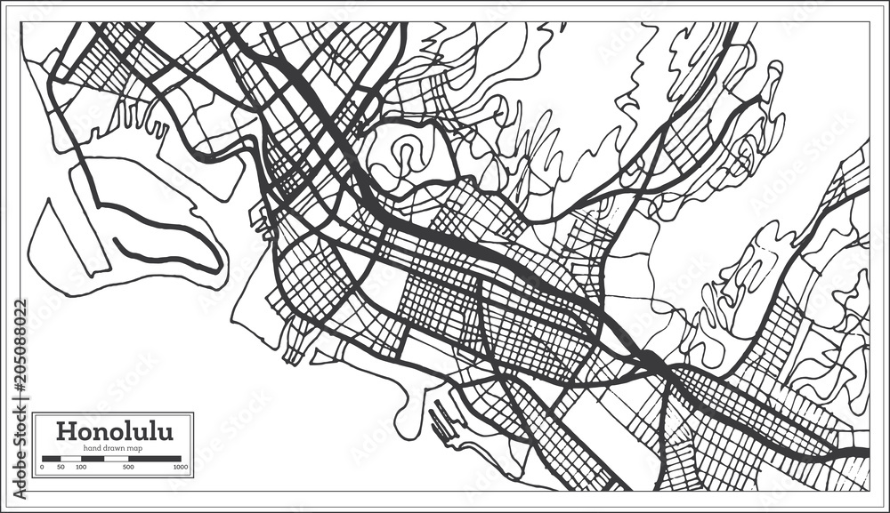 Honolulu USA City Map in Retro Style. Outline Map. Stock Vector | Adobe ...