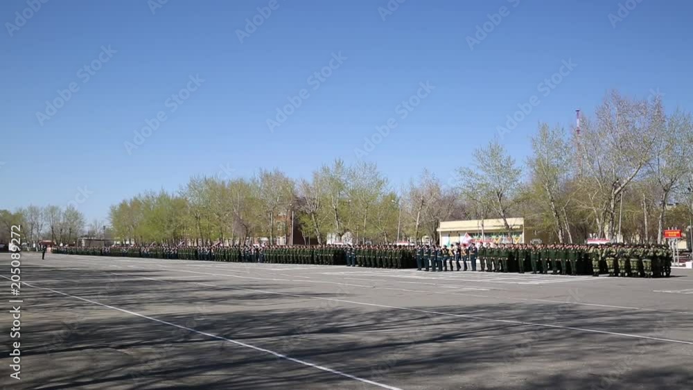 Construction of a military division in the square. Military parade of ...