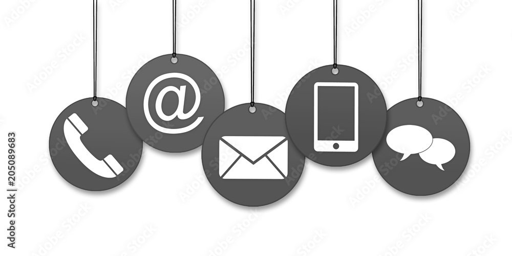 Website and Internet contact us page concept with icons on four black ...