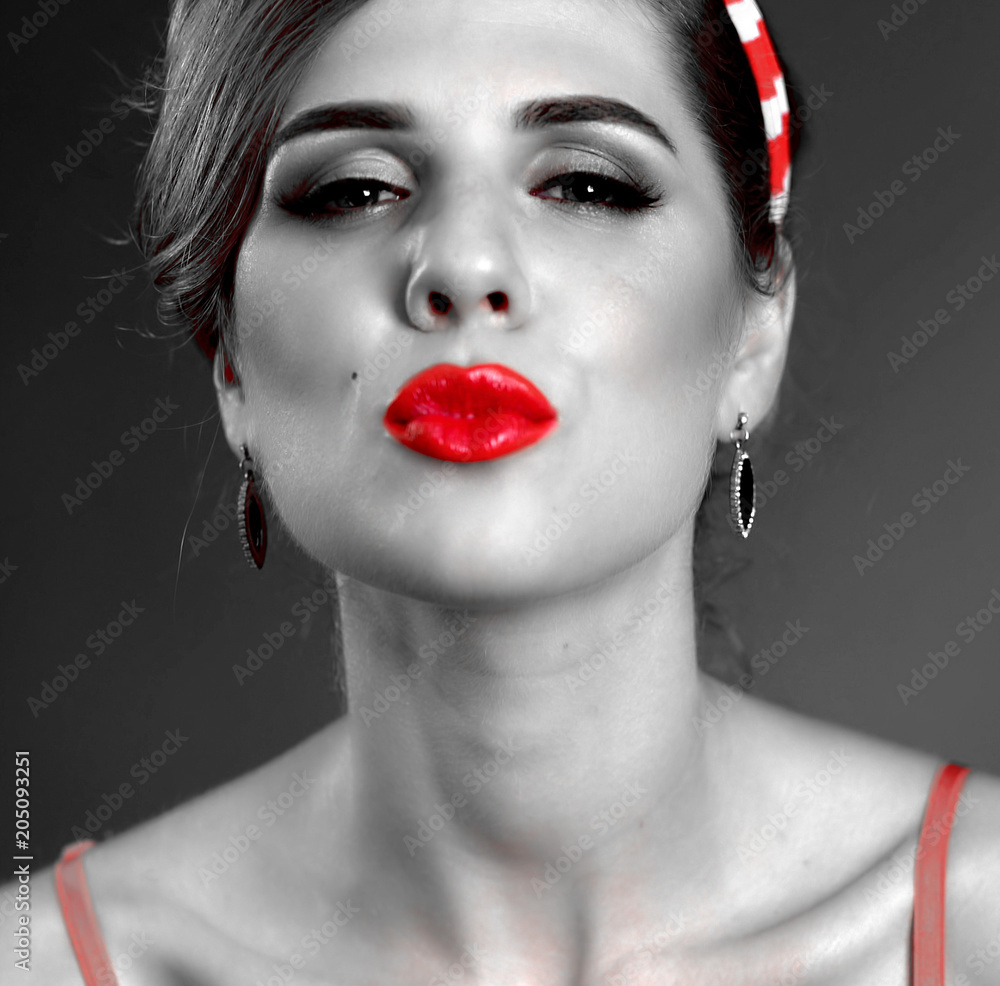 Pin up girl happy and smiling at party. Pin-up retro female style. Girl ...