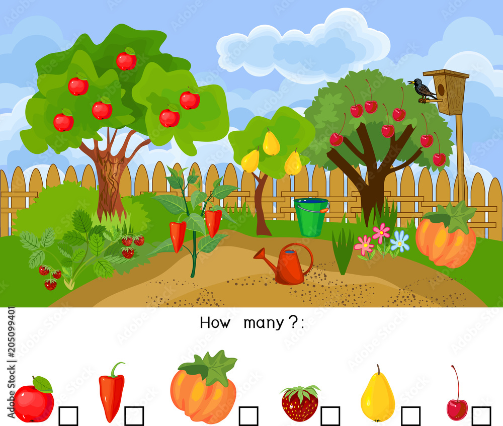 How many fruits and vegetables. Counting educational game for preschool ...