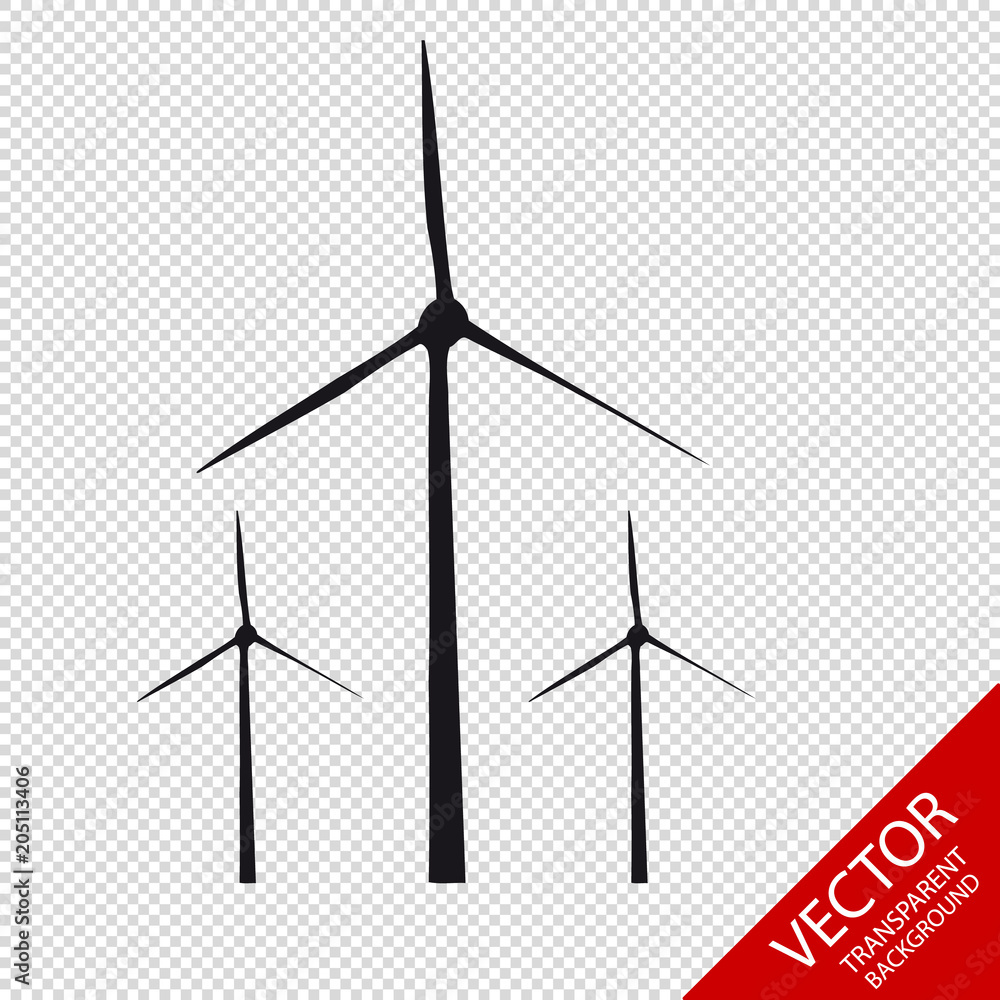 Wind Turbines - Vector Graphic Icons - Isolated On Transparent ...