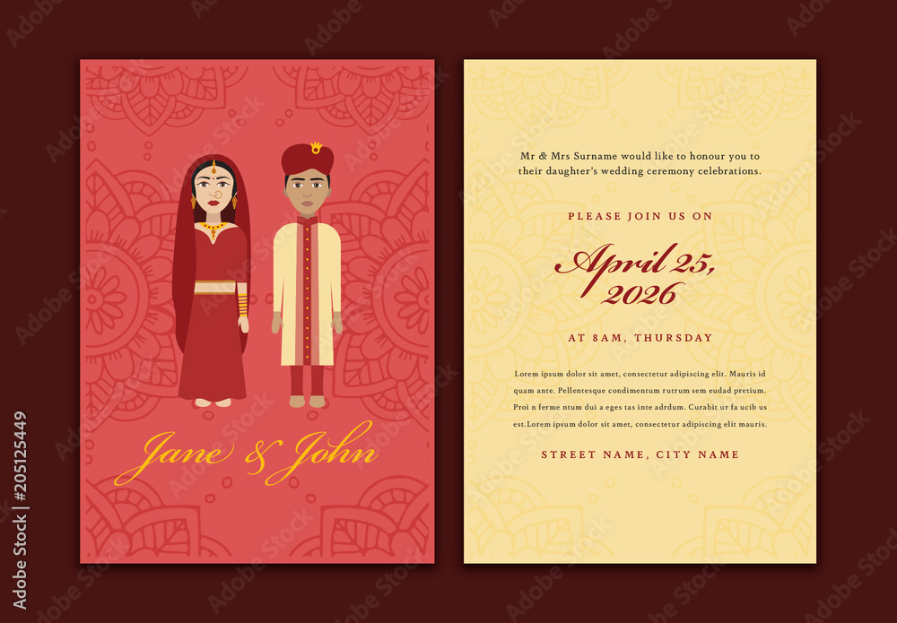 Wedding Invitation Layout with Couple Illustration Stock Template ...