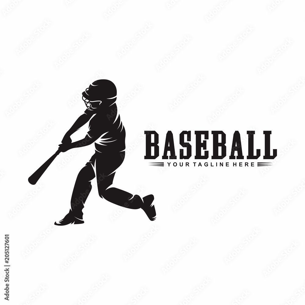 Playing Baseball Logo Vector Silhouette Element Symbol Stock Vector ...