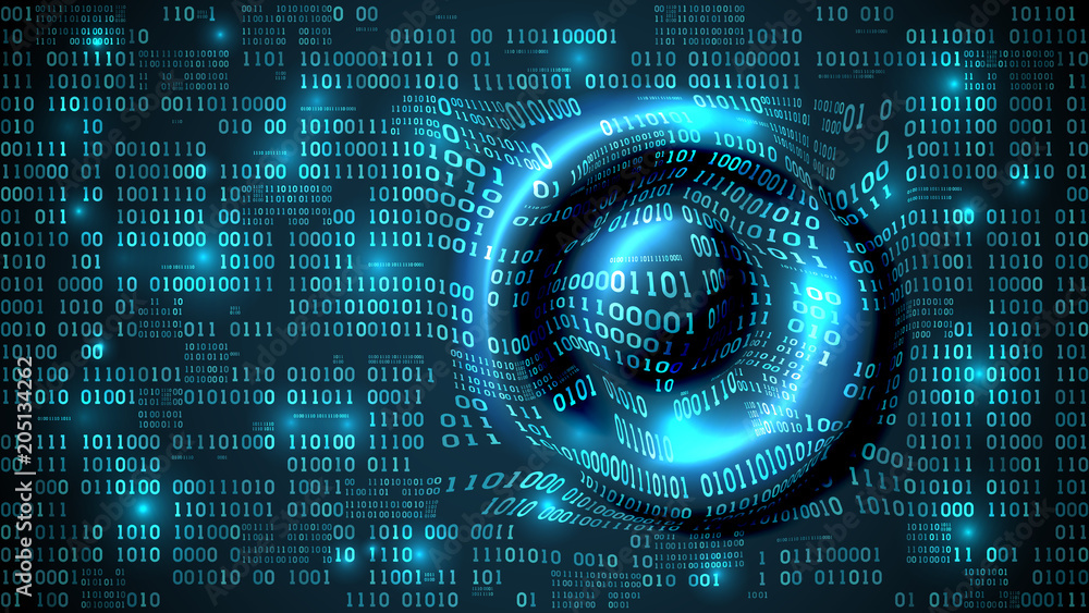 Abstract futuristic cyberspace with binary code and circular waves on ...