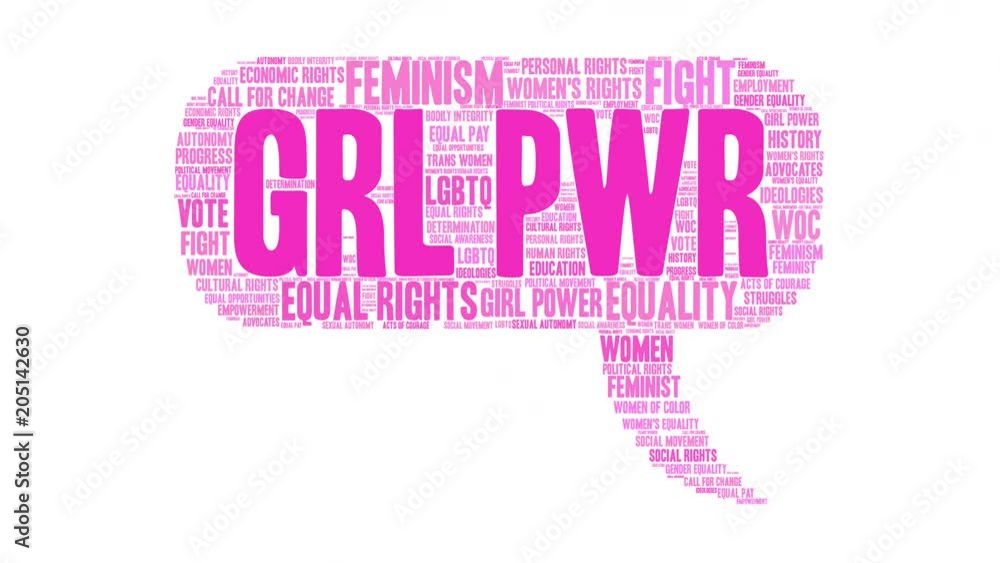 GRL PWR animated word cloud on a white background. This word cloud ...