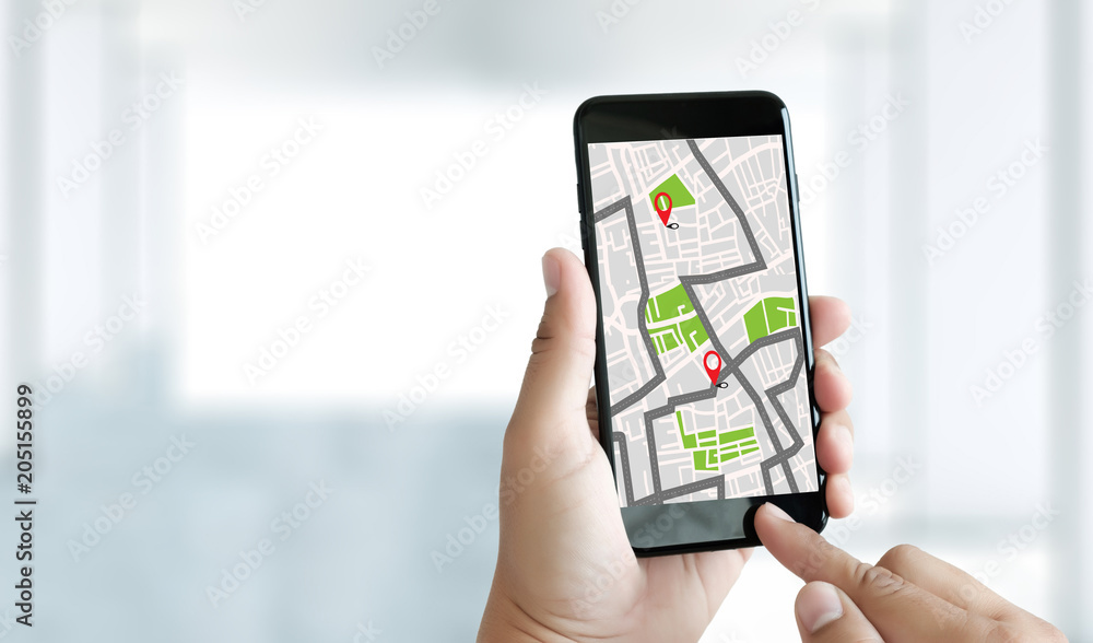 GPS Map to Route Destination network connection Location Street Map ...