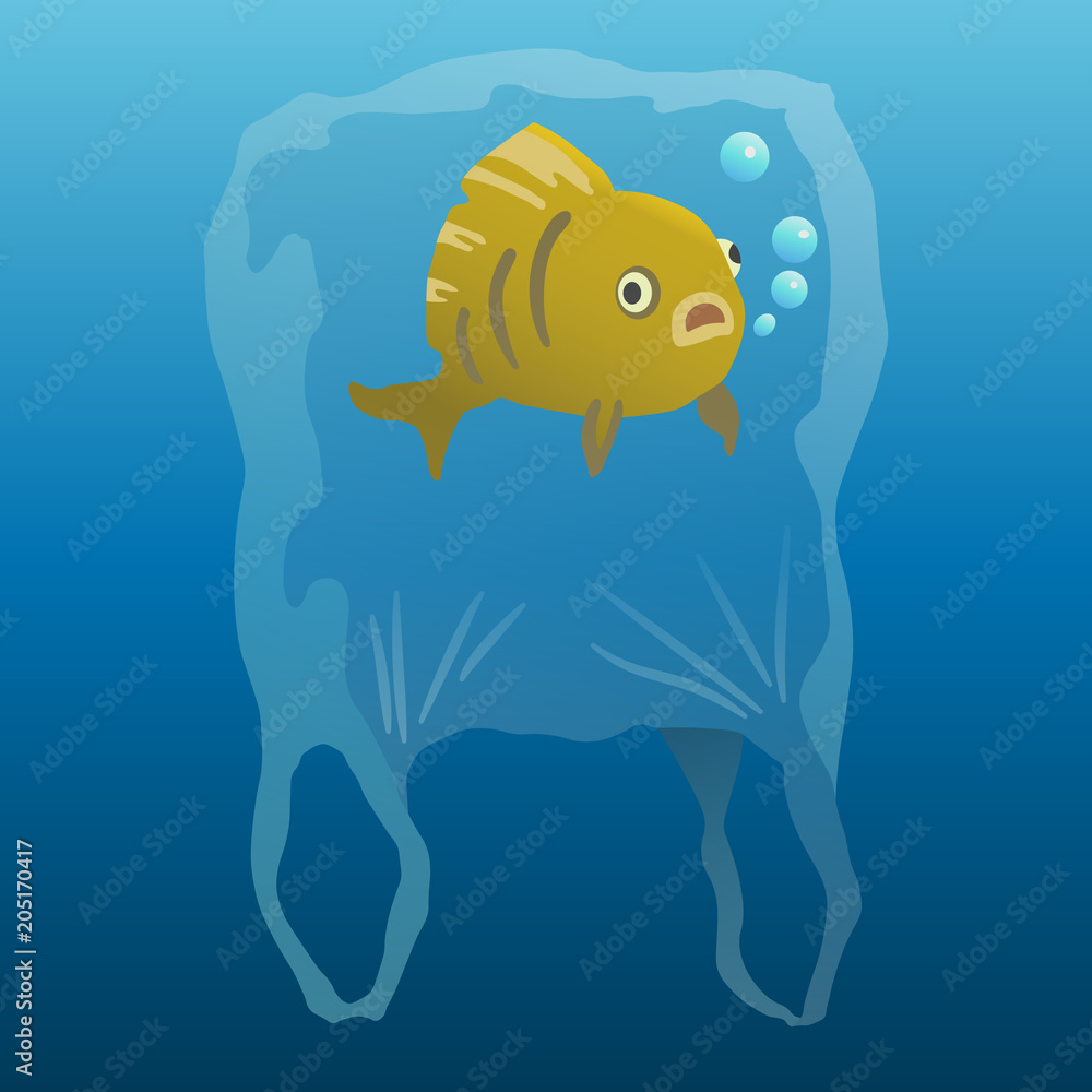 fish in the plastic bag. plastic pollution illustration Stock Vector ...
