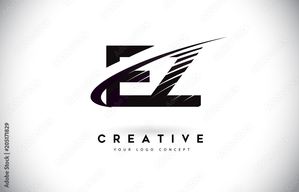 EZ E Z Letter Logo Design with Swoosh and Black Lines. Stock Vector ...