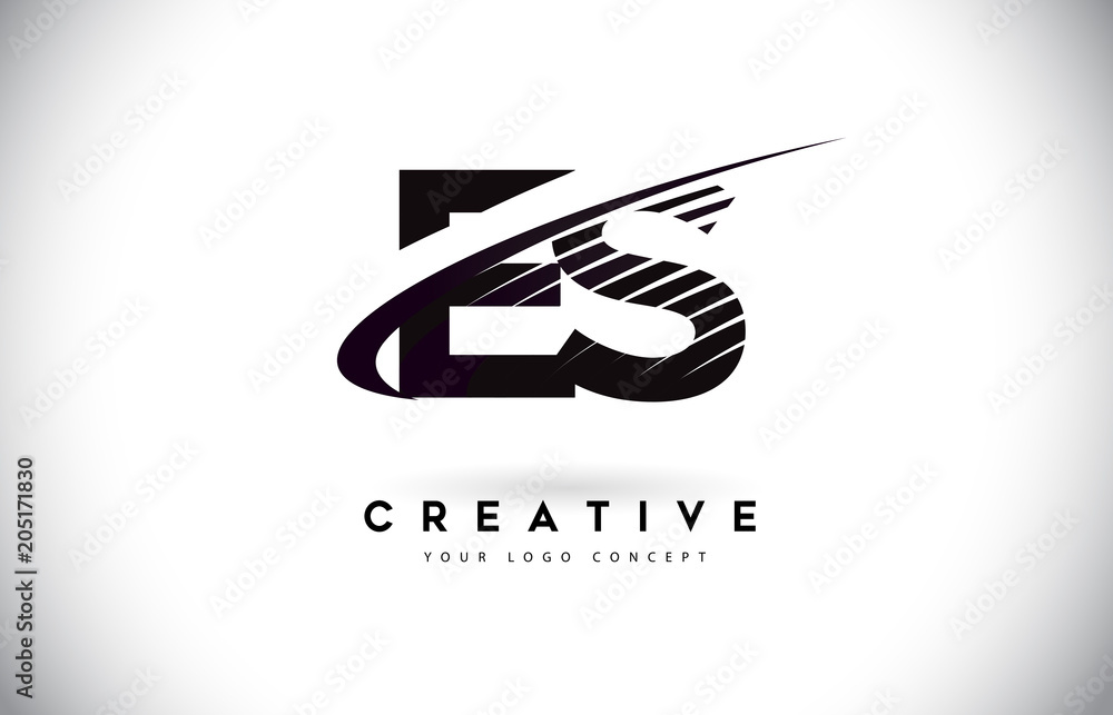 ES E S Letter Logo Design with Swoosh and Black Lines. Stock Vector ...