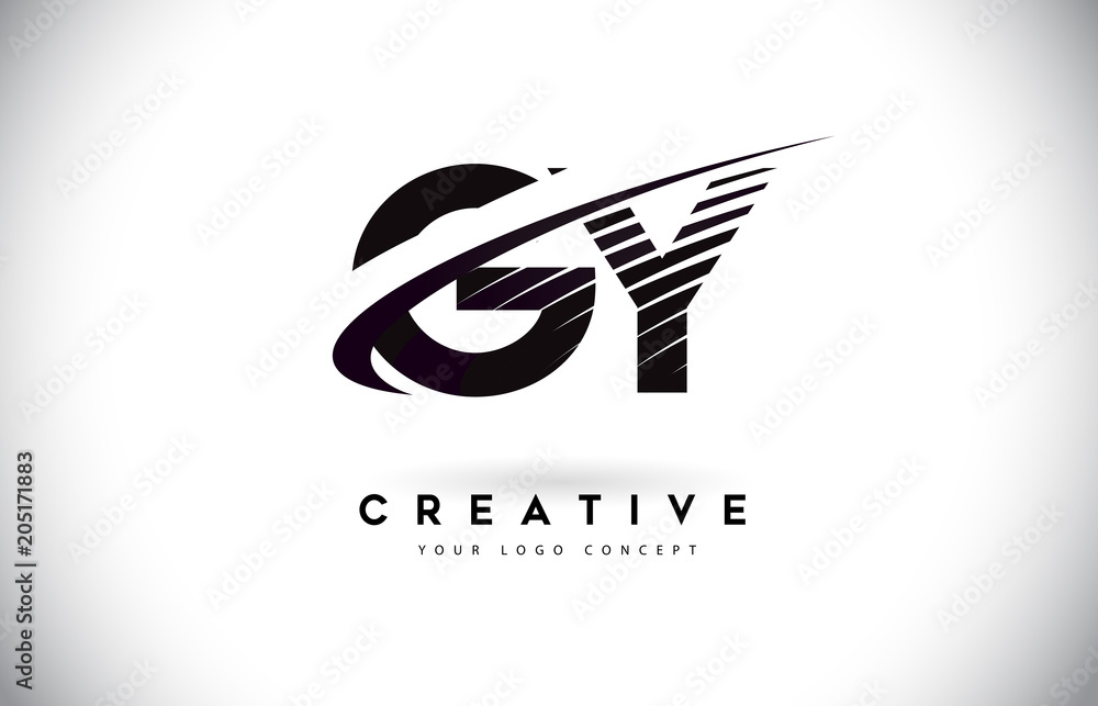 GY G Y Letter Logo Design with Swoosh and Black Lines. Stock Vector | Adobe Stock