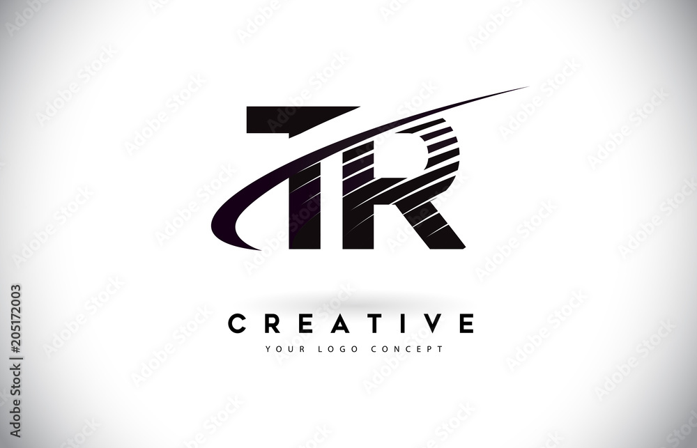 TR T R Letter Logo Design with Swoosh and Black Lines. vector de Stock ...