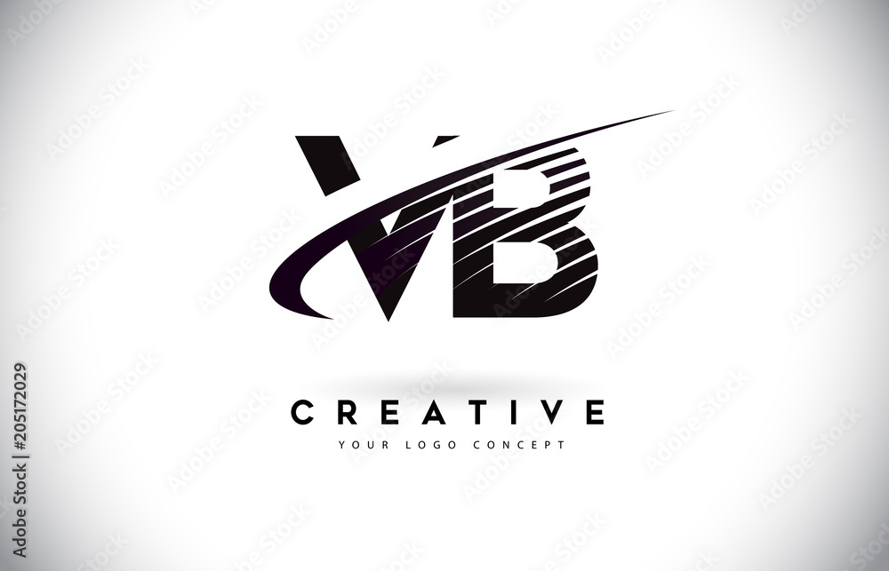 VB V B Letter Logo Design with Swoosh and Black Lines. Stock Vector ...
