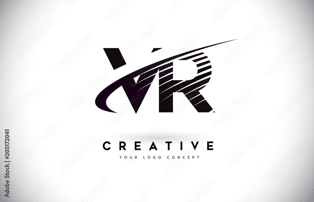 VR V R Letter Logo Design with Swoosh and Black Lines. Stock Vector ...